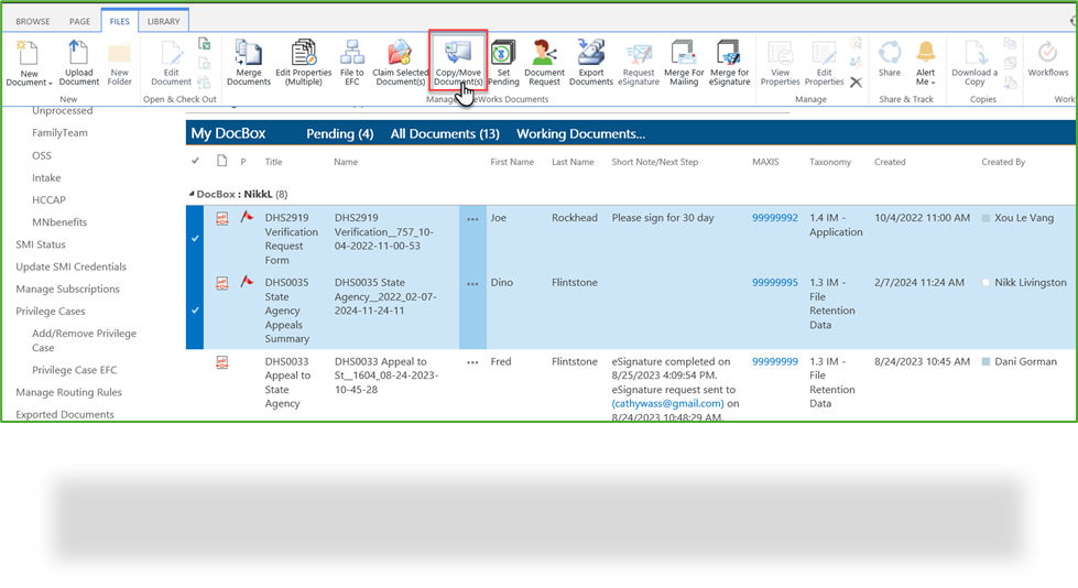 Copy/Move Documents – NCT CaseWorks