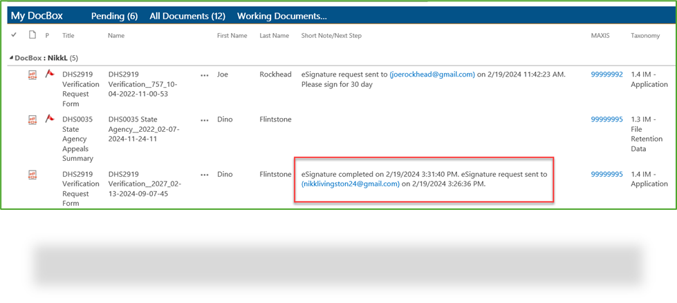 Confirmation in CaseWorks that a Document has been eSigned – NCT CaseWorks