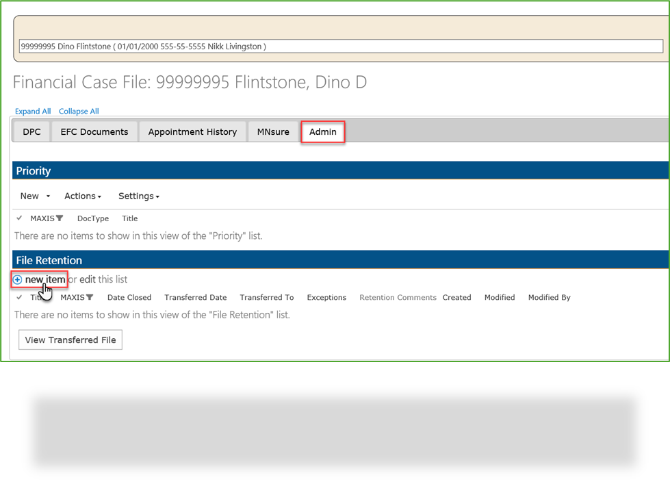 Add a Retention Record – NCT CaseWorks