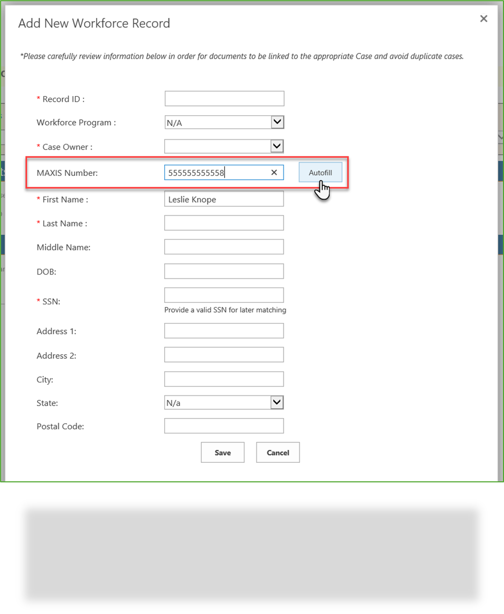 Adding a Record Manually (WFE) – NCT CaseWorks