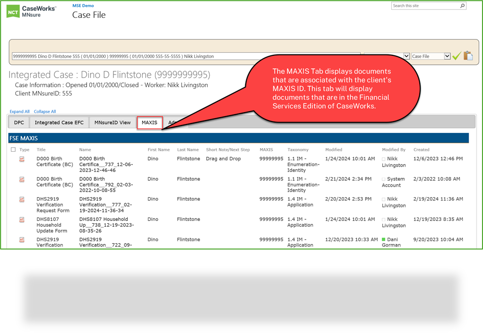 MSE MAXIS Tab – NCT CaseWorks