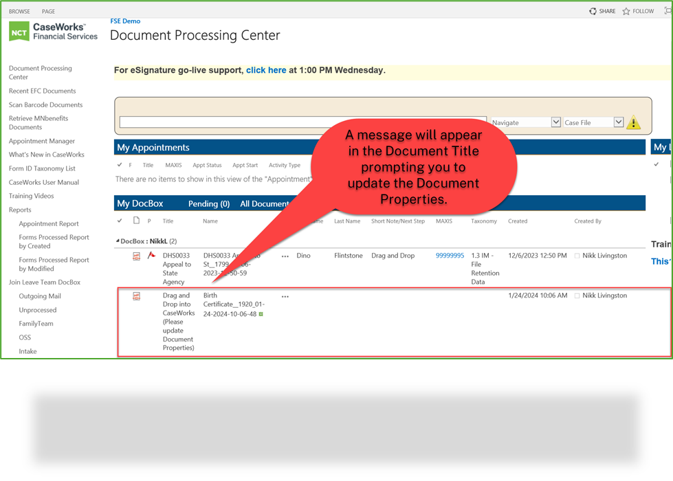 Using Drag and Drop Feature to get Documents into CaseWorks (CurrentGen) – NCT CaseWorks