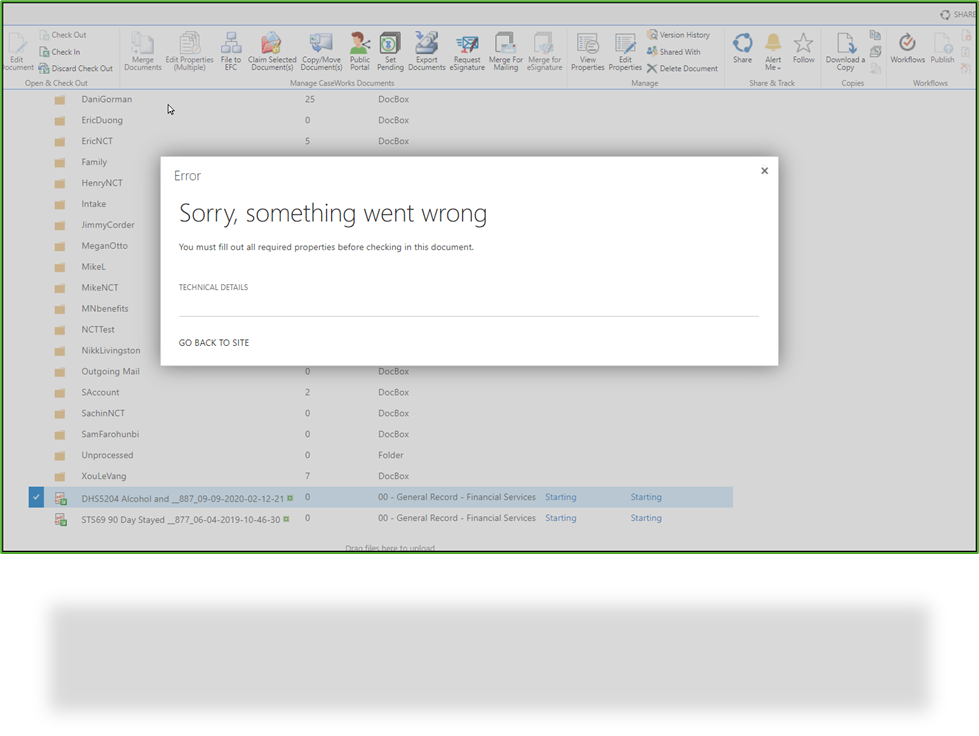 Checking in Documents – NCT CaseWorks