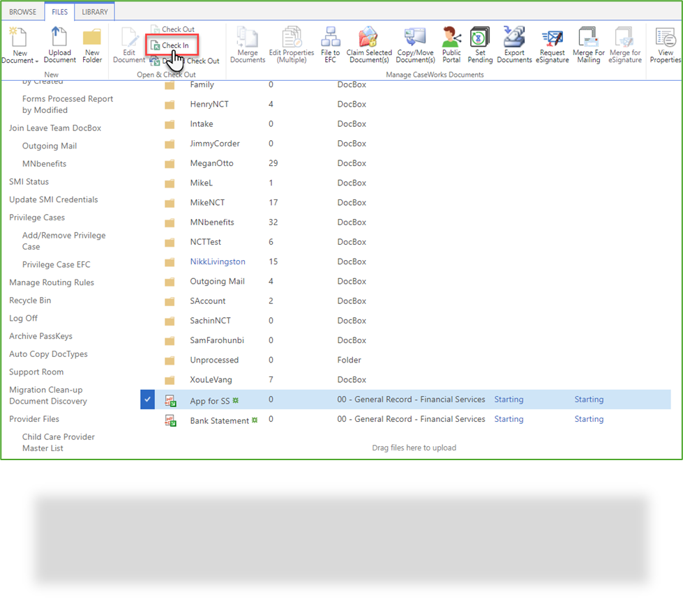 Checking in Documents – NCT CaseWorks